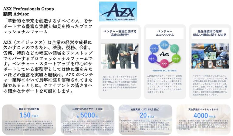 ～CREATE AN INNOVATIVE FUTURE AND MAKE THE WORLD SMILE～ Advisory contract with AZX Professionals ...